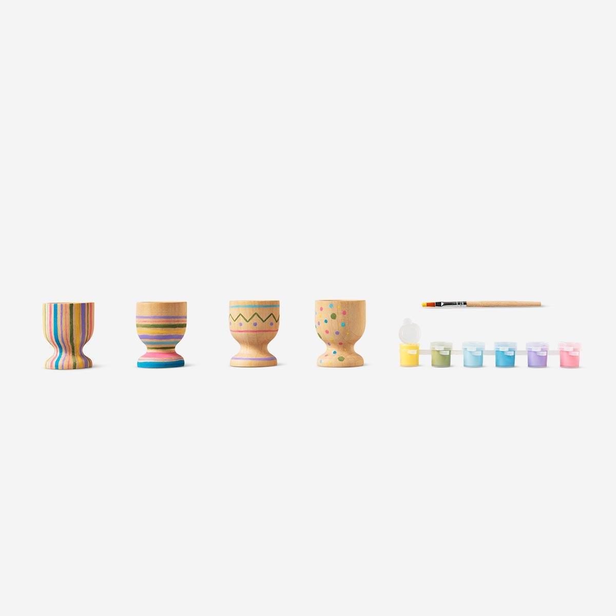 Wooden paint-your-own egg cups. 4 pcs | Flying Tiger UAE