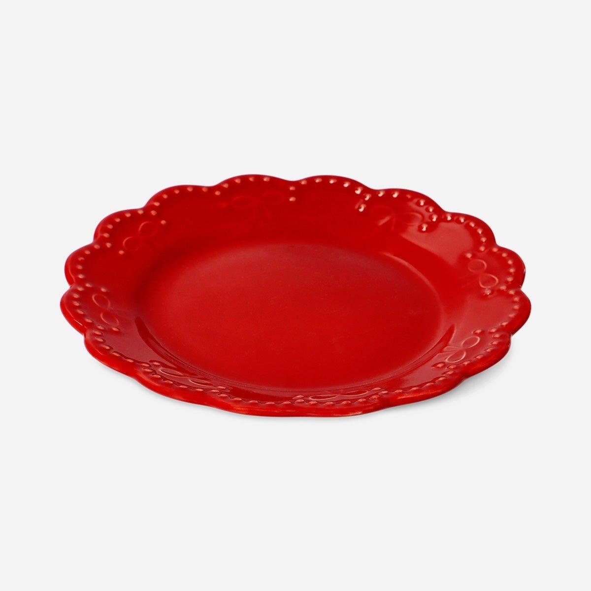 Red Plate With Embossed Bow - 15 Cm | Flying Tiger UAE
